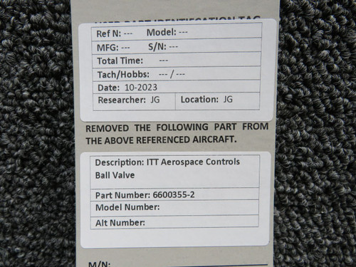 6600355-2 ITT Aerospace Controls Aircraft Ball Valve
