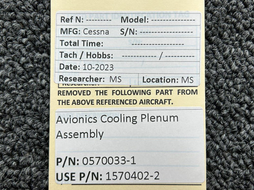 0570033-1 (Use PN: 1570402-2) Cessna Avionics Cooling Plenum Assembly
