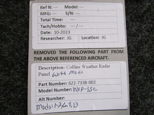 622-7338-002 Collins WXP-85C Weather Radar Panel has Mods For Sale