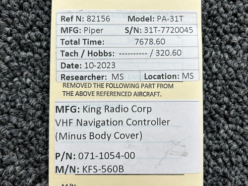 071-1054-00 King Radio Corp KFS-560B VHF Navigation Controller (No Cover)