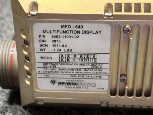 6402-1101-02 Universal Avionics MFD-640 Multifunction Display Including Modifications For Sale