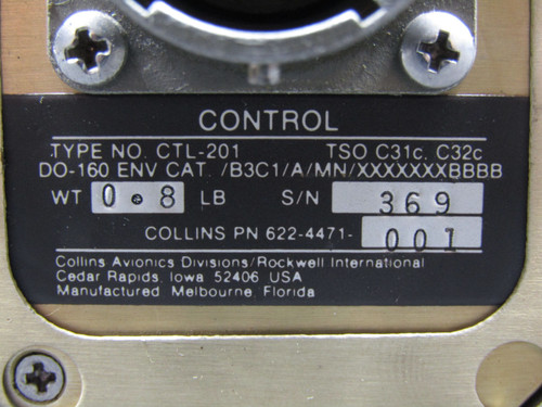 622-4471-001 Collins CTL-201 Aircraft Control Unit For Sale