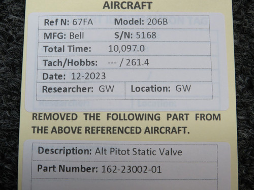 162-23002-01 Bell 206B Alt Pitot Static Valve | Bell Helicopter Parts