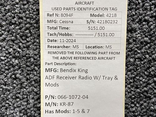 066-1072-04 Bendix King KR-87 ADF Receiver with Tray and Modifications ...