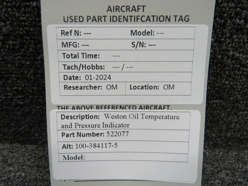 522077 Alternative Part Number 100-384117-5 Weston 1825 Oil Temperature ...