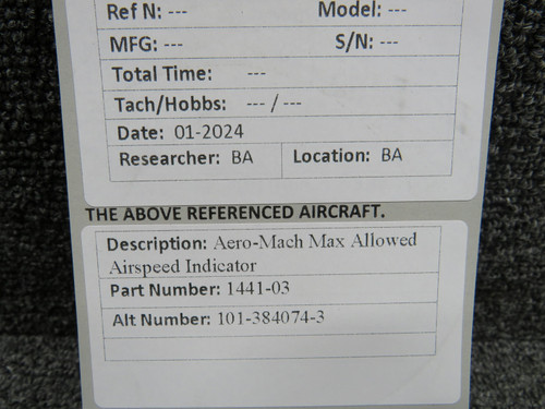 1441-03 Alternative Part Number 101-384074-3 Aero-Mach 40-300 Knots Max ...