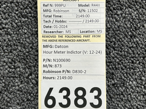N100690 (Alt PN: D830-2) Datcon 873 Hour Meter Indicator (Hours: 2149.00)