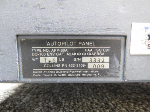 622-3109-009 Collins APP-80A Autopilot Panel Comes with Modifications