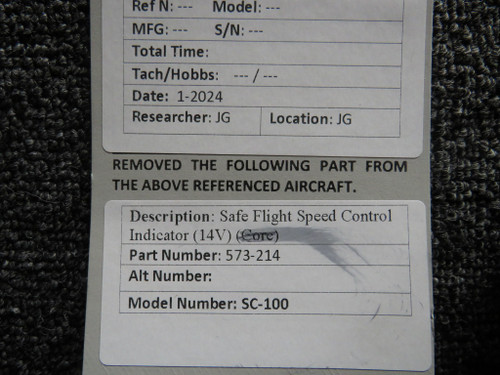 573-214 Safe Flight SC-100 Model 14 Voltage Speed Control Core Indicator