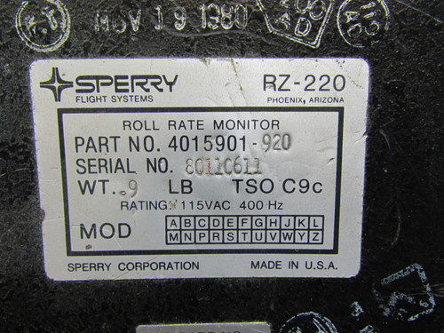 4015901-920 Sperry RZ-220 Roll Rate Monitor Unit