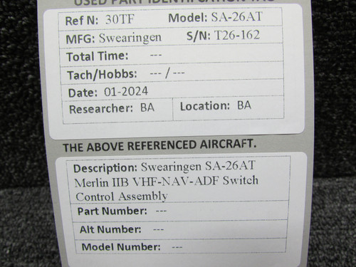 Swearingen SA-26AT Merlin IIB VHF-NAV-ADF Switch Control Unit Assembly