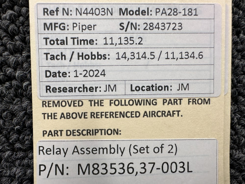 M83536,37-003L Piper PA28-181 Set of 2 Relay Assembly
