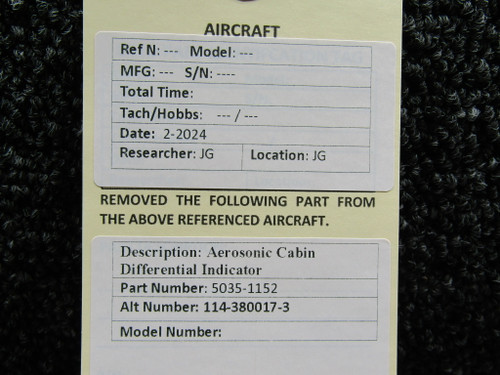 5035-1152 Alternative Part Number 114-380017-3 Aerosonic Internal Cabin ...