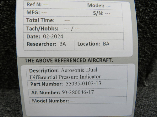 55035-0103-13 (Alternate: 50-380046-17) Aerosonic Dual Differential ...