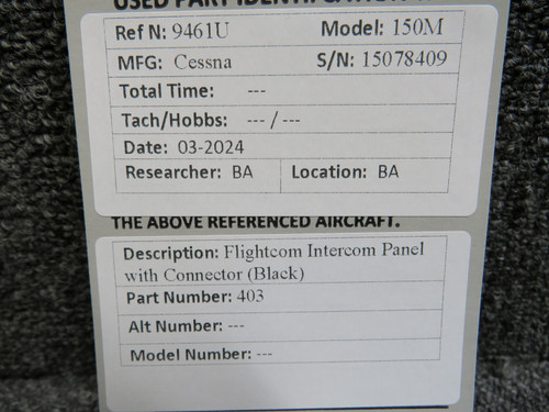 403 Flightcom Intercom Panel Unit and Connector (Black)