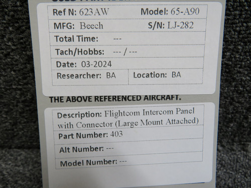 403 Flightcom Intercom Panel with Connector (Large Mount Attached)(Worn ...