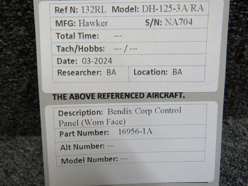 16956-1A Bendix Corporation Worn Face Control Panel