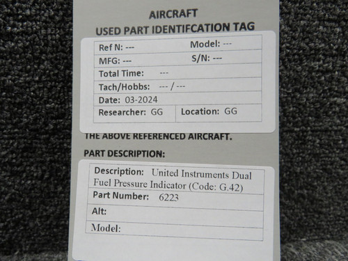 6223 United Instruments G.42 Code Dual Flight Fuel Pressure Indicator