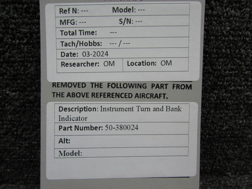 50-380024 Instrument Inc. Turn And Bank Indicator