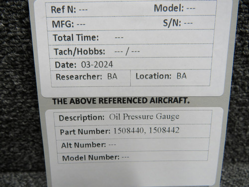 1508440 Alternative Part Number 1508442 Aircraft Oil Pressure Indicator