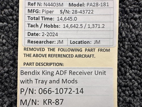 066-1072-14 Bendix King KR-87 ADF Receiver Unit with Tray and Mods For Sale