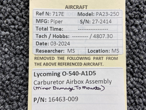 16463-009 Lycoming O-540-A1D5 Carburetor Airbox Assembly For Sale