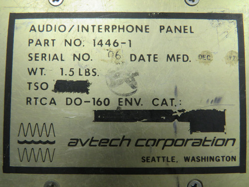 1446-1 Avtech Audio-Interphone Panel For Sale