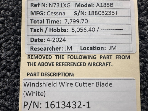 1613432-1 Cessna A188B Windshield Wire Cutter Blade (White) For Sale