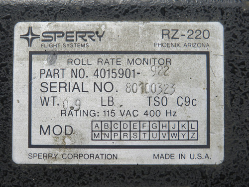 4015901-922 Sperry RZ-220 Roll Rate Monitor For Sale