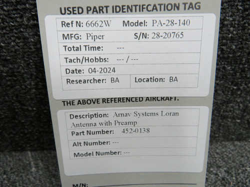452-0138 Arnav Systems Aircraft Loran Antenna Has Preamp