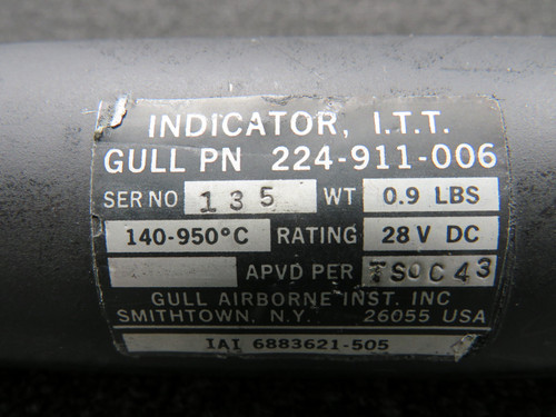 224-911-006 (Alt: 6883621-505) Gull Airborne ITT Indicator (28V) (Range ...