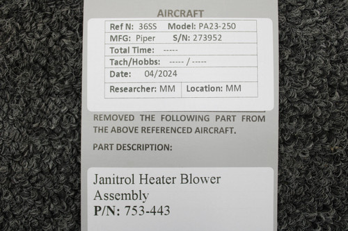 753-443 Piper PA23-250 Janitrol Heater Blower Assembly For Sale