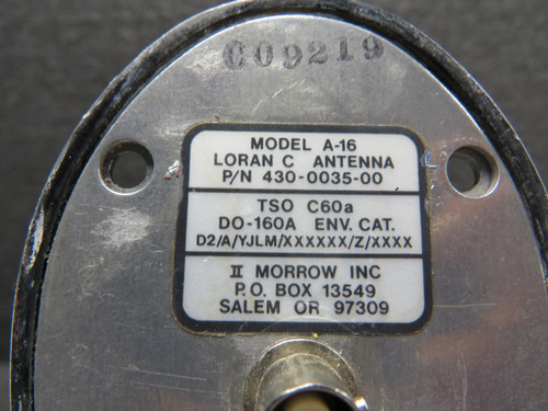 430-0035-00 Morrow A-16 Loran C Antenna Unit (White Base)