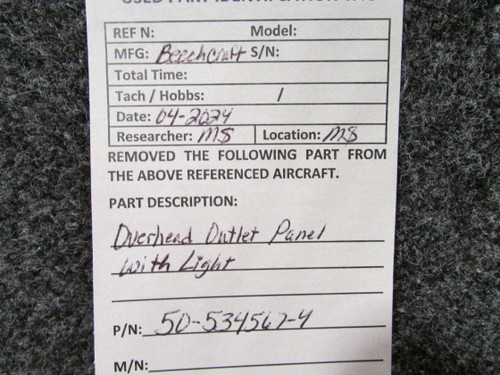 50-534567-4 Beechcraft Overhead Outlet Panel has Light