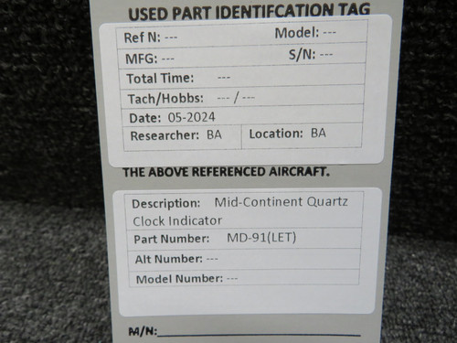 MD-91(LET) Mid-Continent Quartz Clock Indicator For Sale