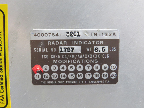 4000764-3201 Bendix IN-132A Radar Indicator with Modifications For Sale