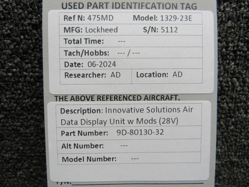 9D-80130-32 Innovative Solutions Air Data Display Unit w Mods (28 Volts)