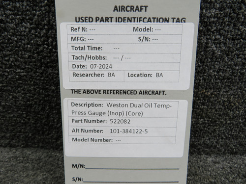 522082 (Alt: 101-384122-5) Weston 1825 Dual Oil Temp-Press Gauge (Worn ...