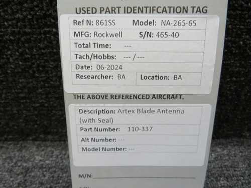 110-337 Artex Inc Blade Antenna (Worn Seal)