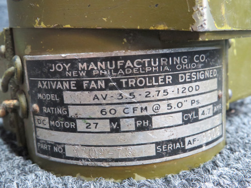 7702-73 DC Aircraft Motor A24A9238 Joy Axivane Fan Has DC Motor