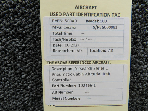 102466-1 Airsearch Series 1 Pneumatic Cabin Altitude Limit Controller ...