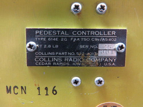 522-4017-001 Collins 614E-2G Aircraft Pedestal Control Unit