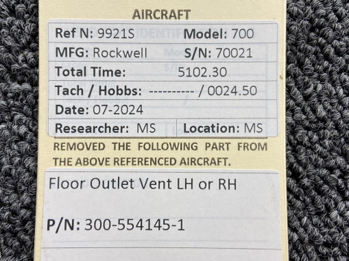 300-554145-1 Rockwell 700 Floor Outlet Vent Right Hand or Left Hand