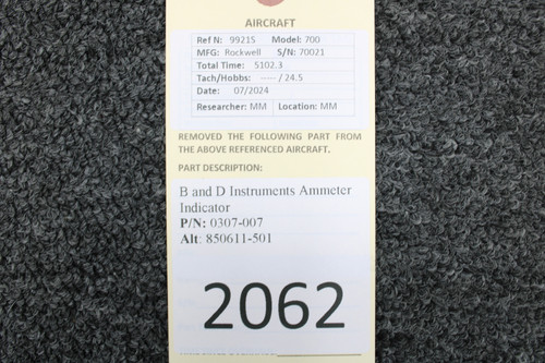 0307-007 (Alt PN: 850611-501) B and D Instruments Ammeter Indicator