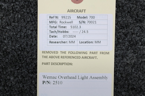2510 Wemac Overhead Light Assembly For Sale