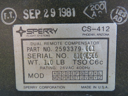2593379-001 Sperry CS-412 Remote Dual Compensator has Connectors