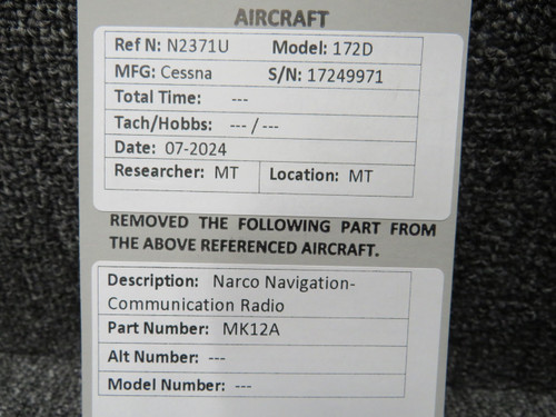 MK12A Narco Navigation-Communication Radio and Tray