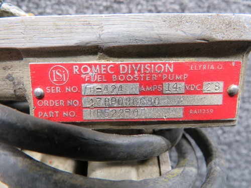 RR52270 Romec Division Fuel Booster Pump (Volts: 28) (No Airplane Info)