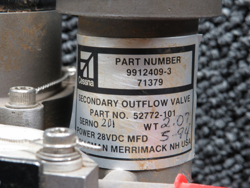 9912409-3 (Alt: 52772-101) Cessna Secondary Outflow Valve Assembly (28 ...