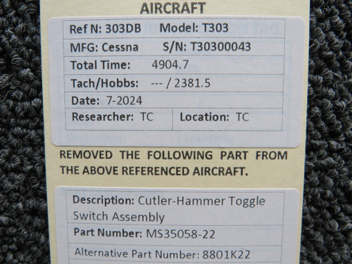 MS35058-22 (Alt: 8801K22) Cutler-Hammer Toggle Switch